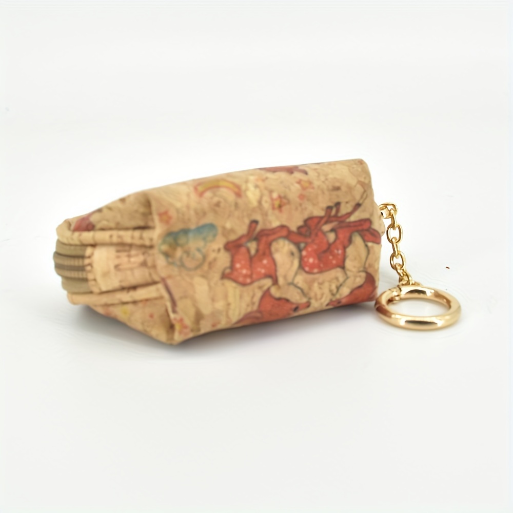 Mini Retro Style Pattern Zipper Cork Coin Purse - HZCORK